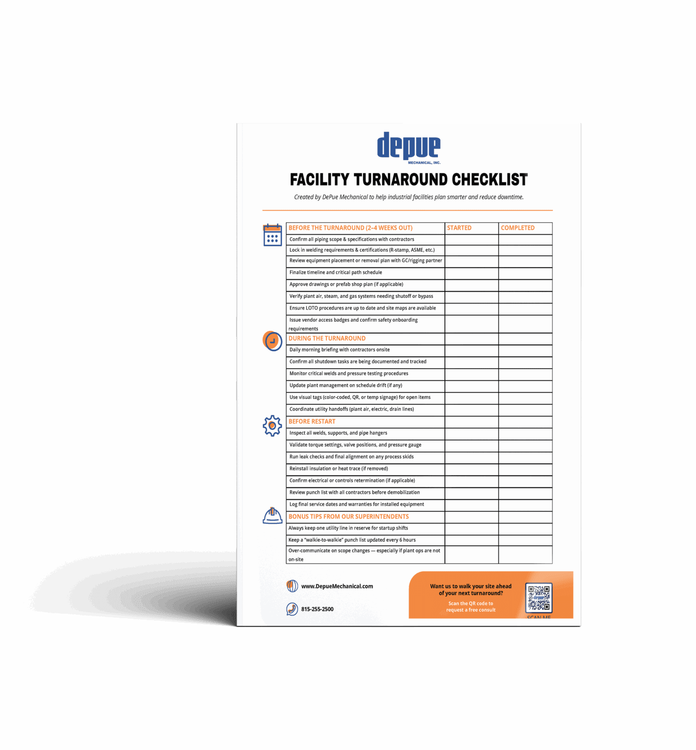 Turnaround Checklist - DePue Mechanical